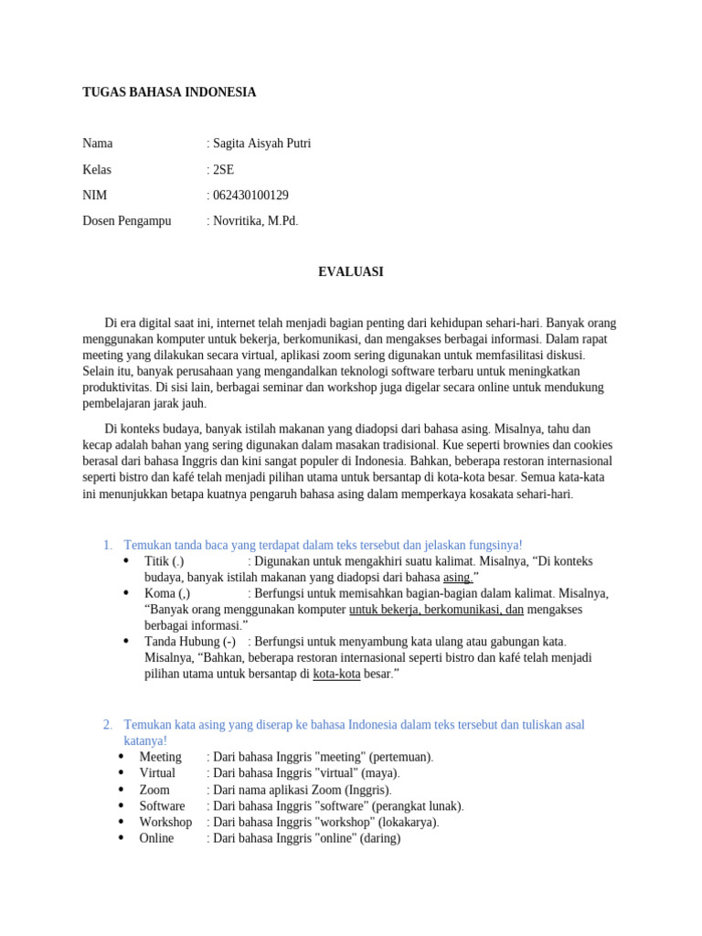 Tugas 5 (Sagita Aisyah Putri) 2SE PenggunaanTanda Baca Dan Unsur Serapan.pdf | PDF