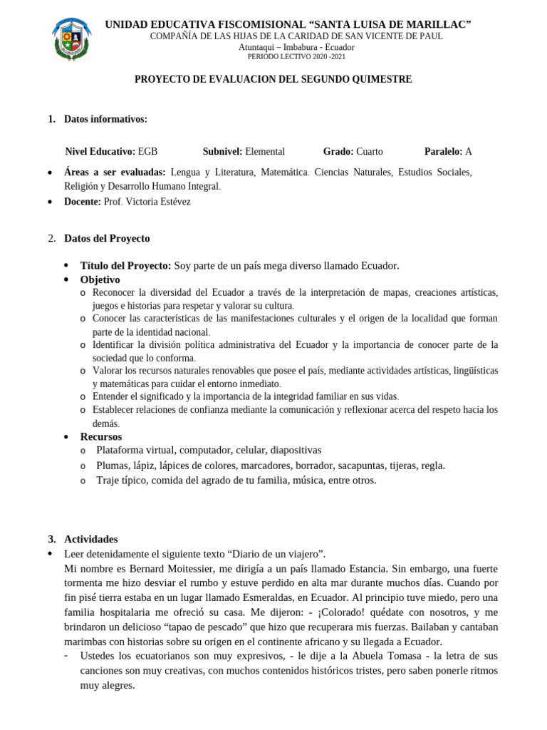 V.E - Proyecto Eval. 2º QUIMESTRE - PF | PDF | Ecuador