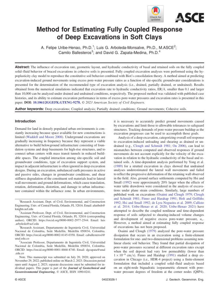 Uribe Henao Et Al 2023 Method For Estimating Fully Coupled Response of Deep Excavations in Soft ...