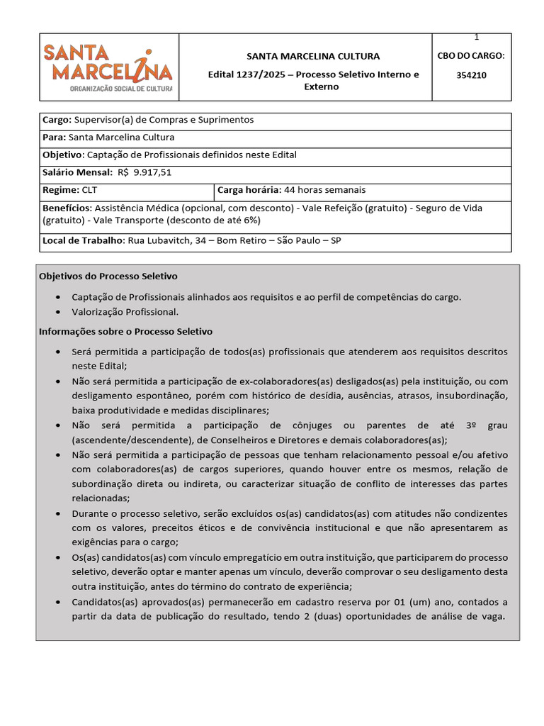 Processo Seletivo: Supervisor de Compras | PDF | Liderança | Pós-graduação