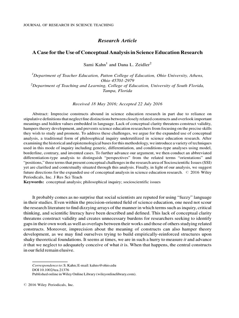 A Case For The Use of Conceptual Analysis in Science Education Research ...