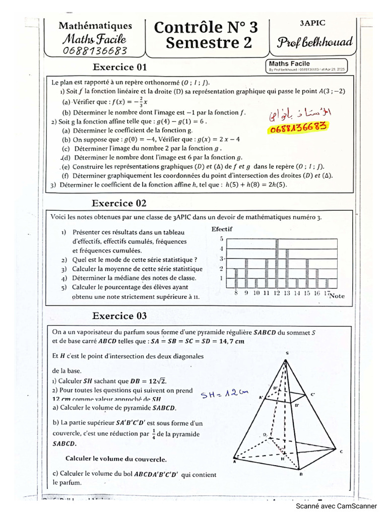 Correction - Devoir #3 Semestre 2 3APIC 2025 2026 Prof Belkhouad - Maths Facile | PDF