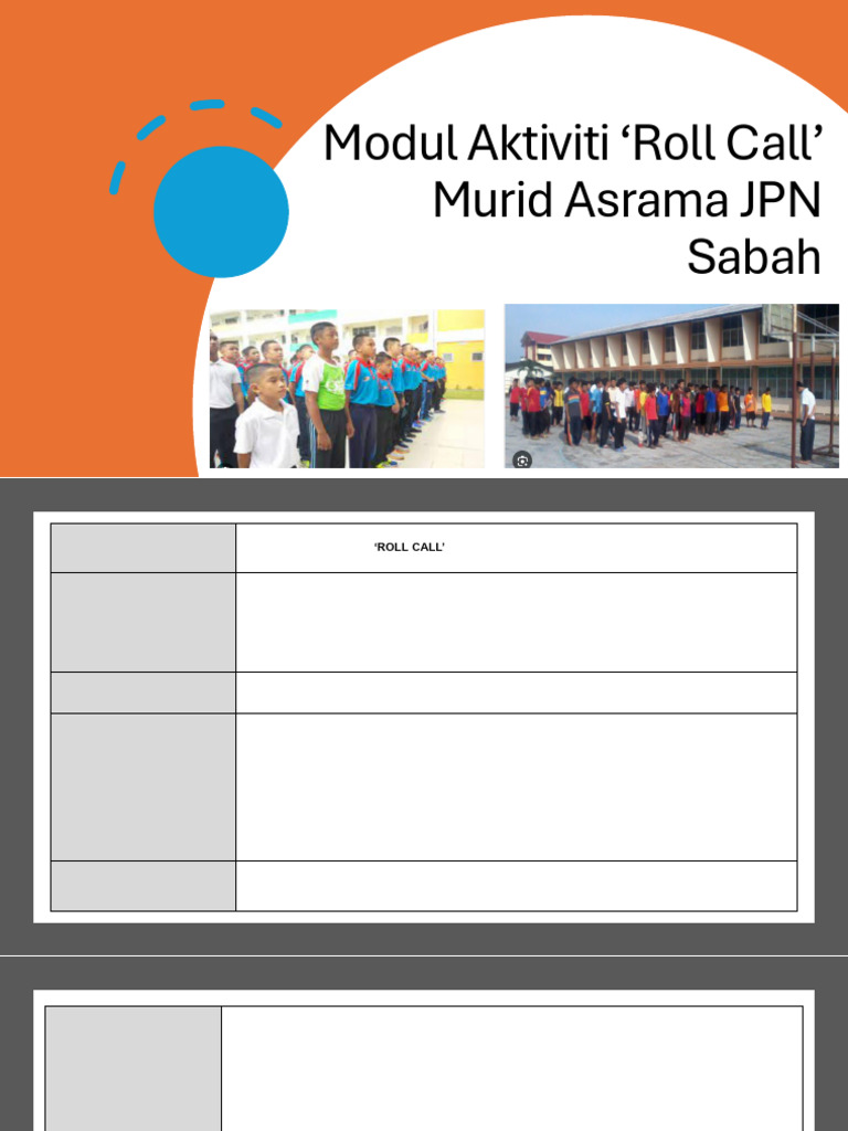 Modul Aktiviti Roll Call' Murid Asrama | PDF