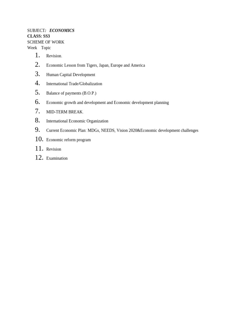 Michaelmas Ss3 Economics Scheme 2024-2025 | PDF