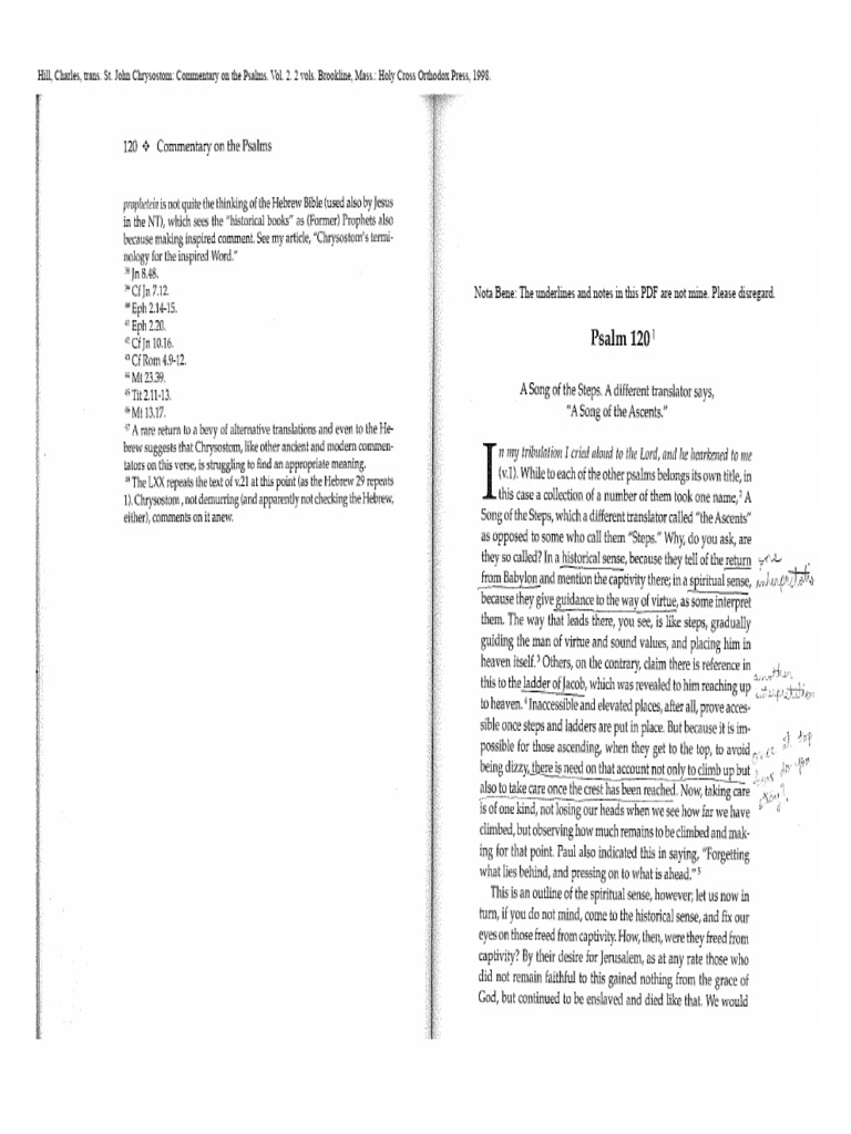 Chrysostom - Commentary On The Psalm 120 (Trans Hill) | PDF | Psalms | Religious Belief And Doctrine