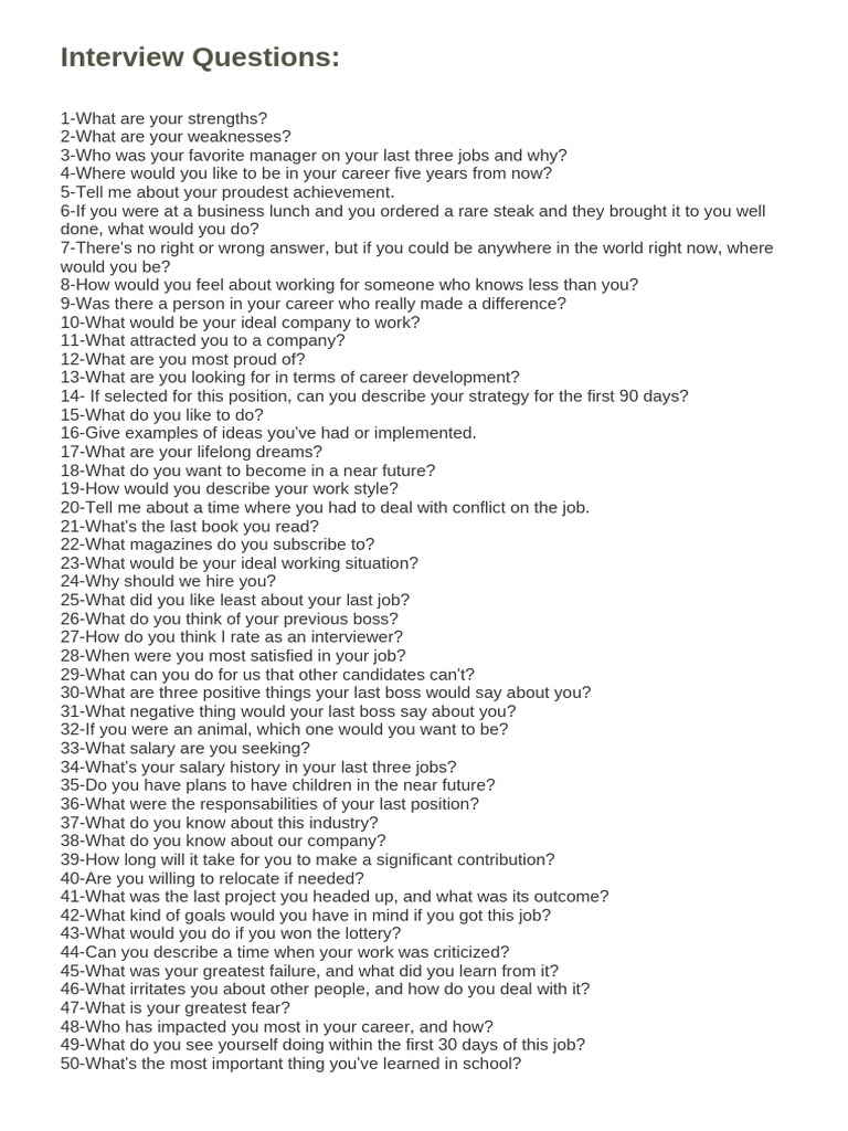 Job Questions | PDF | Psychological Concepts | Behavioural Sciences