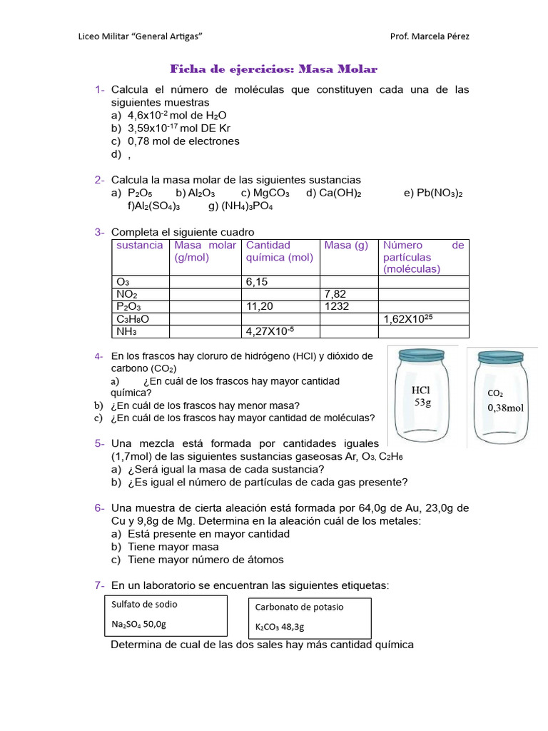Ejercicios Resueltos de Masa Molar | PDF | Mole (Unidad) | Sustancias ...
