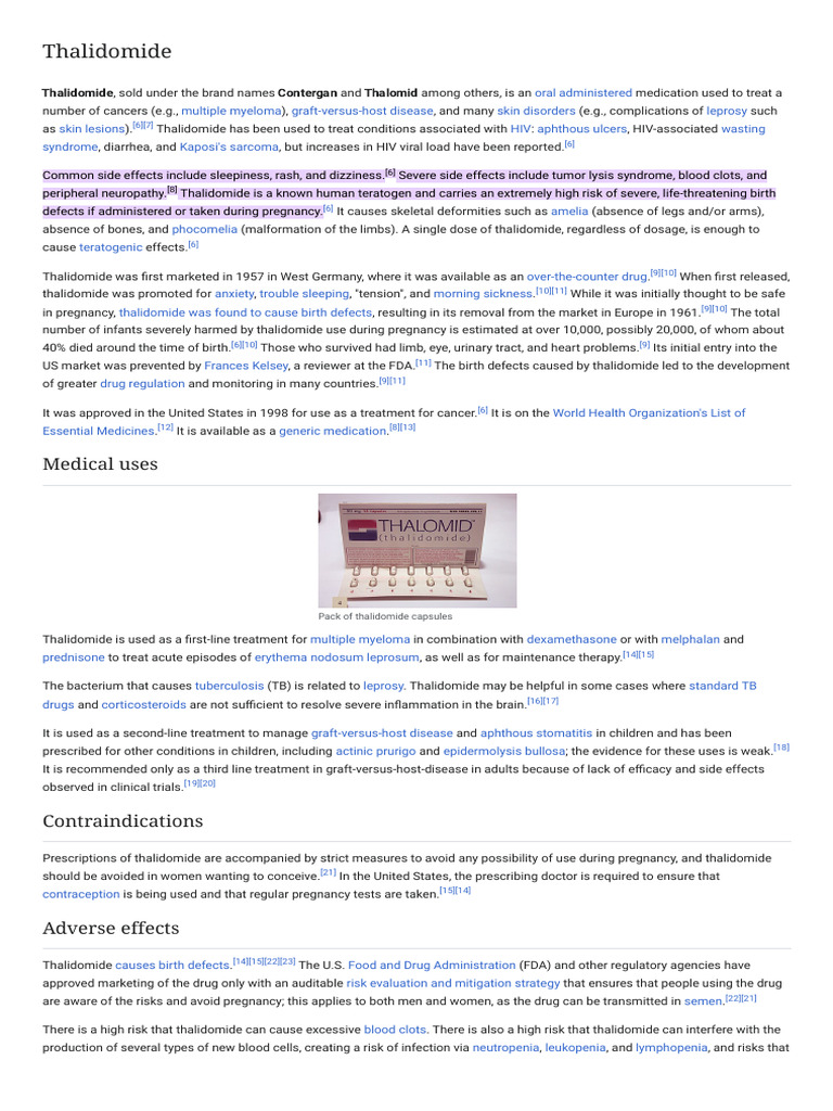 Thalidomide - Wikipedia | PDF | Pharmacology | Clinical Medicine