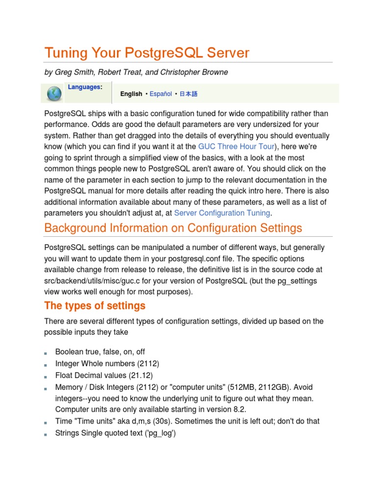 Tuning Your PostgreSQL Server | PDF | Postgre Sql | Operating System