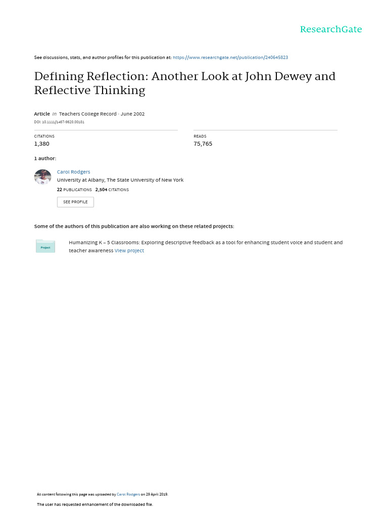Clarifying Dewey's Reflective Thinking | PDF | Thought | John Dewey