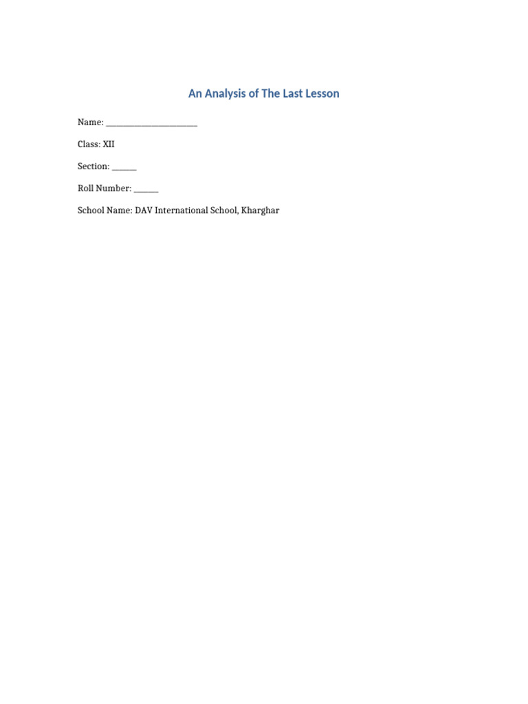 The Last Lesson Project With Conclusion | PDF