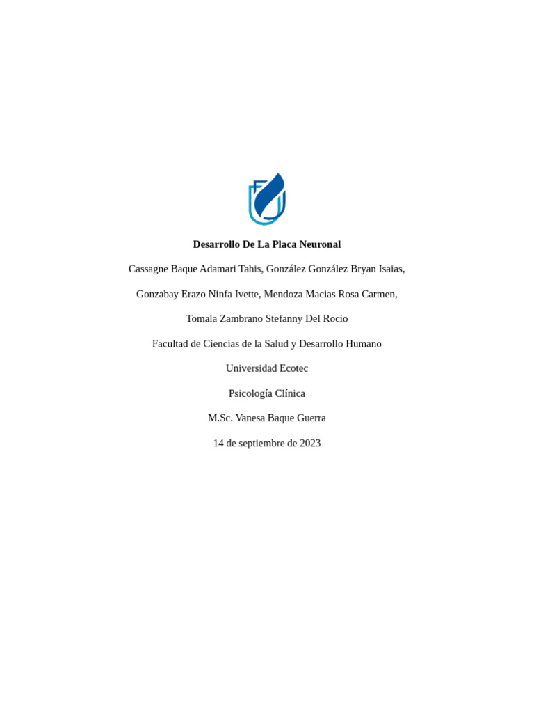Desarrollo de La Placa Neural | PDF | Sistema nervioso | Cerebro