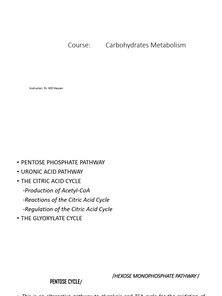 PPP, Uronic Acid Pathway TCA & Glyoxylate Cycle | PDF | Citric Acid ...