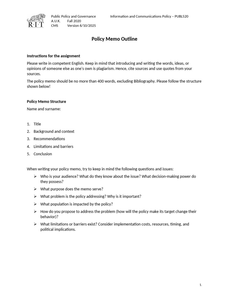Policy Memo Writing Guidelines | PDF