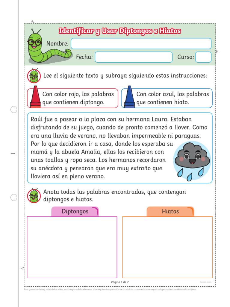 Taller - Diptongos e Hiatos 4 | PDF | Fonética | Voz humana