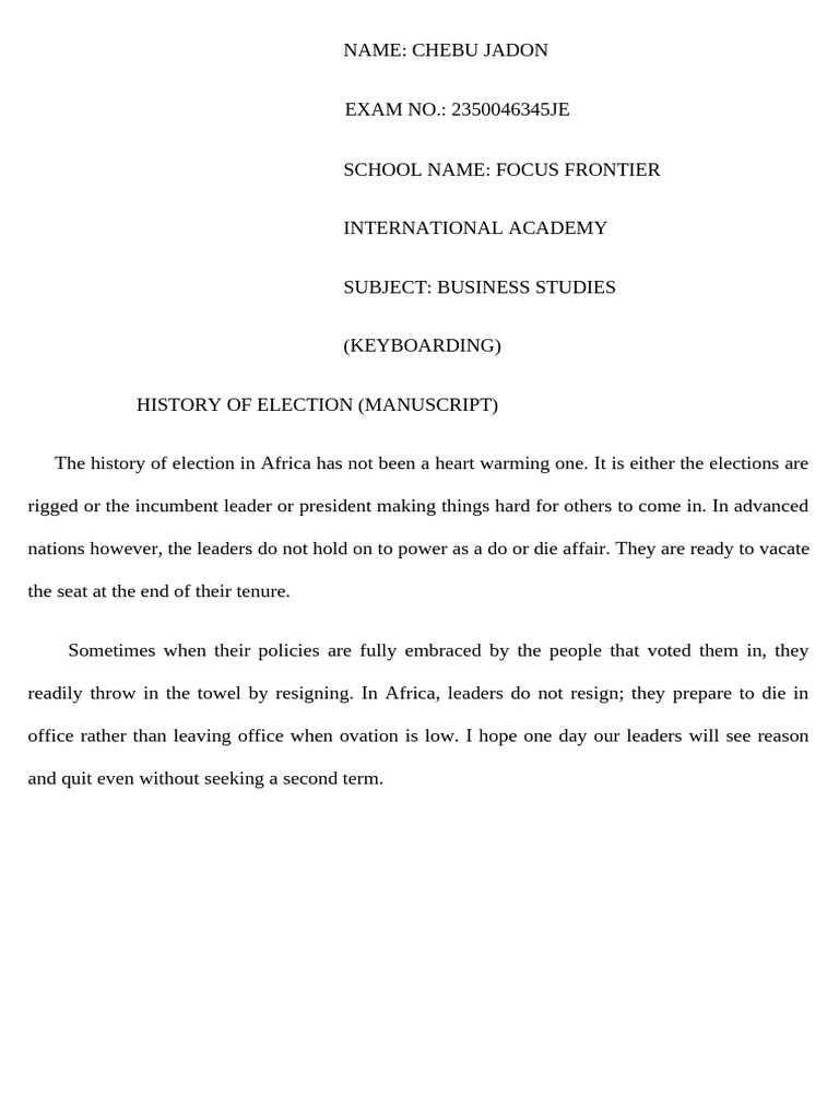 Junior Waec Neco 2020 Manuscript | PDF