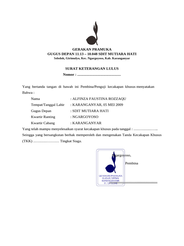 Surat Pernyataan Lulus TKK | PDF