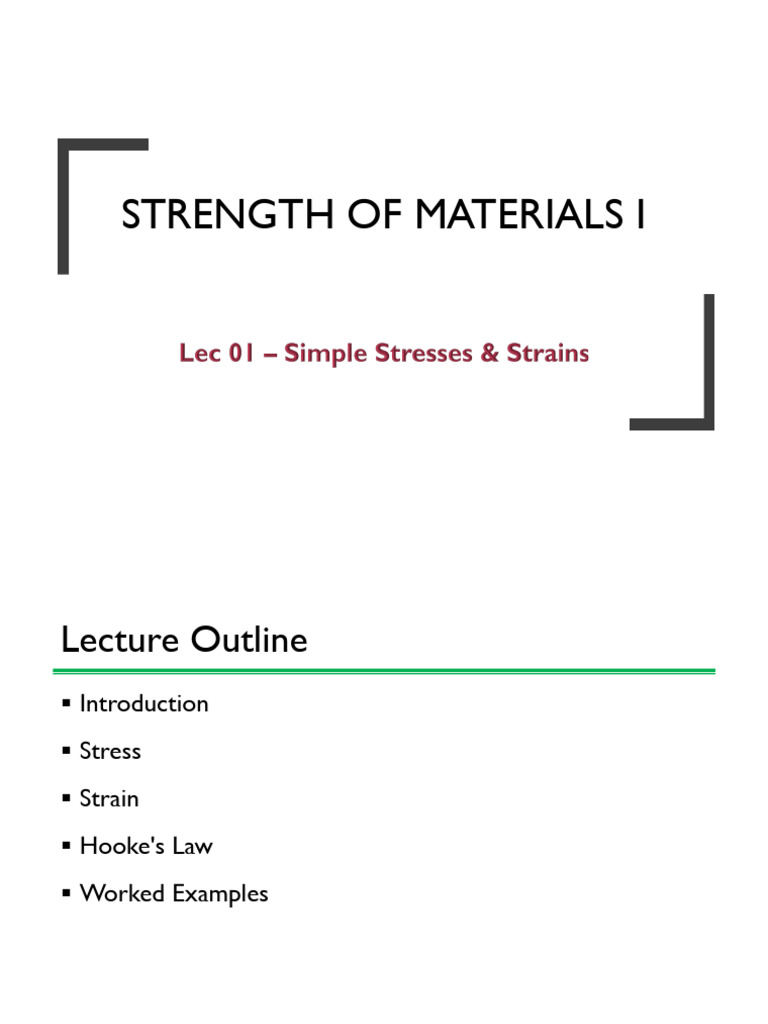Lec 01 - Simple Stresses and Strains | PDF | Stress (Mechanics ...