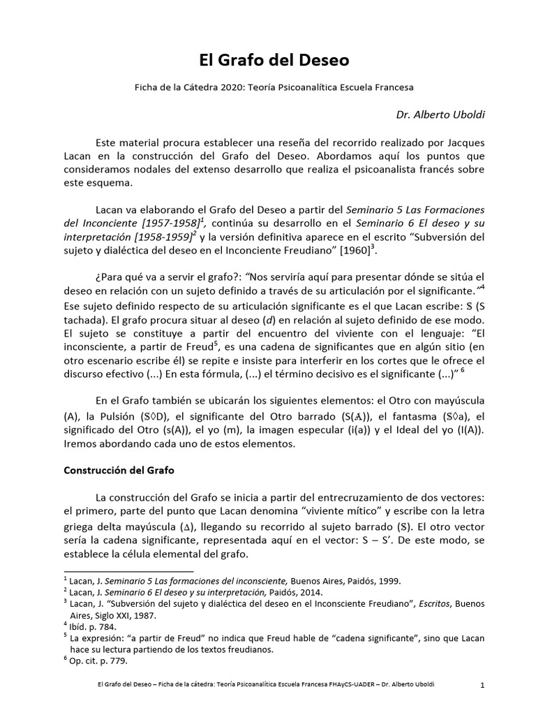 Grafo del Deseo en Lacan: Análisis Psicoanalítico | PDF | Jacques Lacan ...