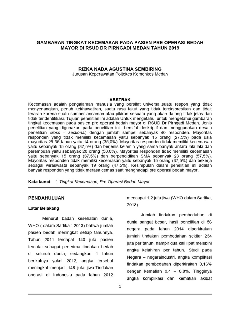 Tingkat Kecemasan Pasien Pre Operasi | PDF