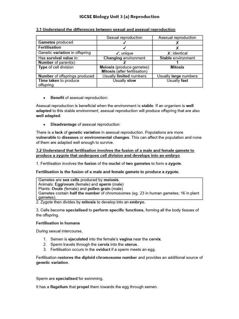 BiologyUnit3 (A) Reproduction | PDF | Sexual Reproduction | Fertilisation