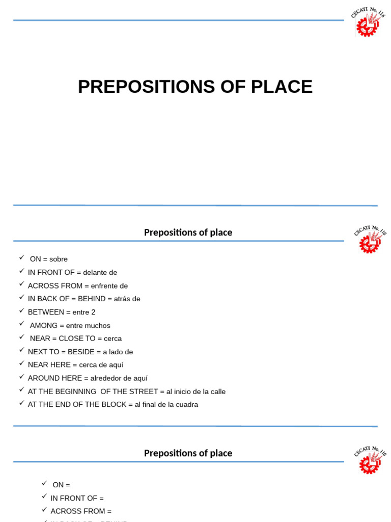 Prepositions of Place | PDF