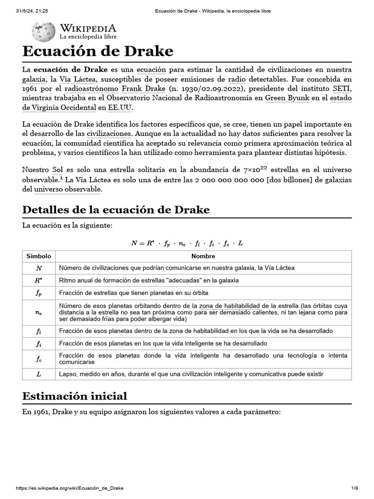 Ecuación de Drake - Wikipedia, La Enciclopedia Libre | PDF | Astronomía ...