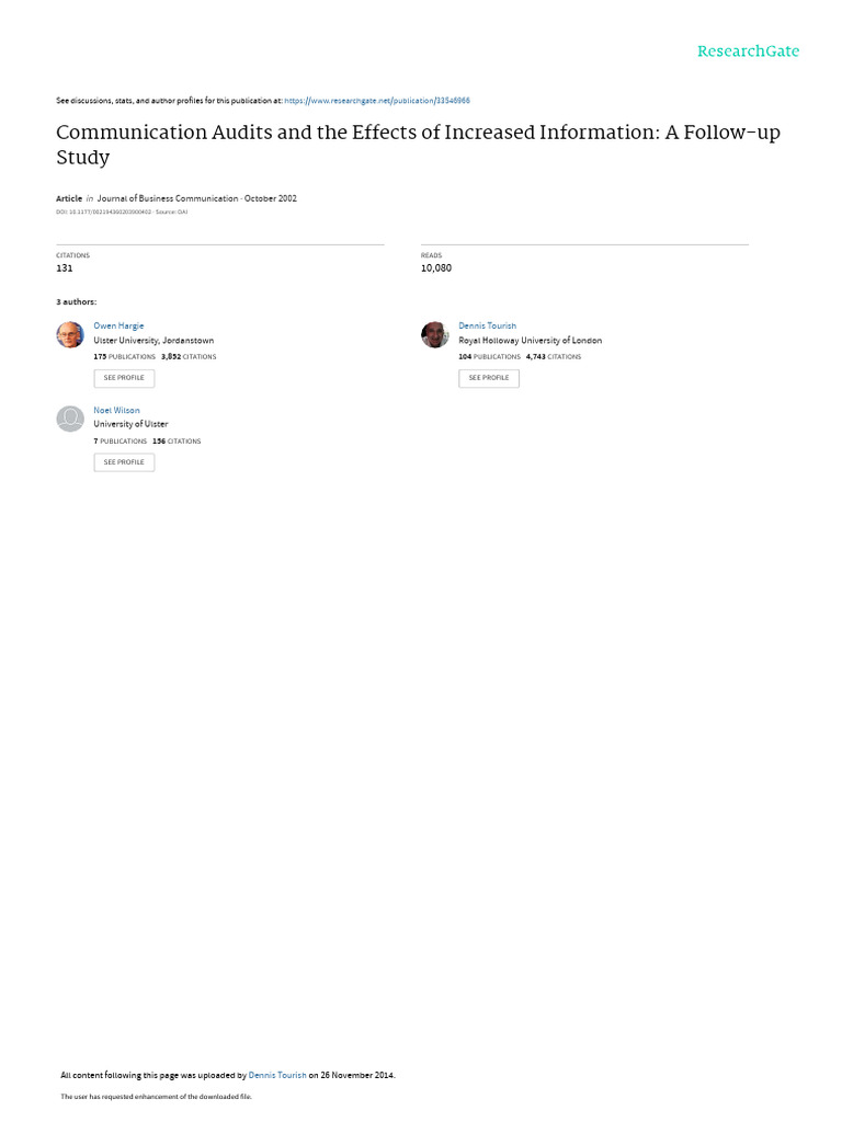Communication Audits and The Effects Of-Hargie | PDF | Social Work | Communication