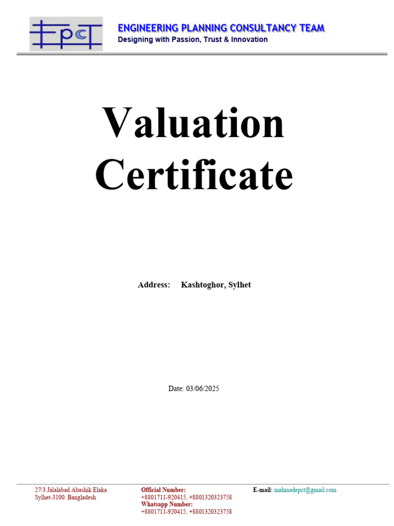 Rahan Rahman-Valuation Certificate | PDF | Real Estate Appraisal | Depreciation