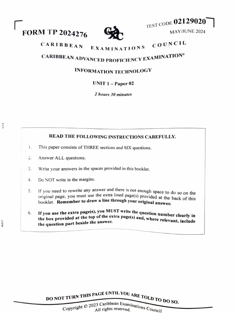 CAPE IT Exam Paper May/June 2024 | PDF
