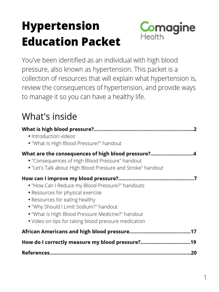 Hypertension Education Packet | PDF | Hypertension | Blood Pressure