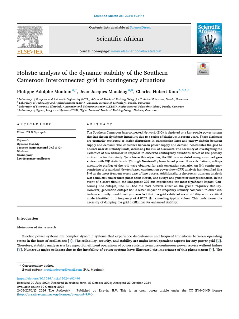 Stability Analysis of Southern Cameroon Grid | PDF | Electrical Grid ...