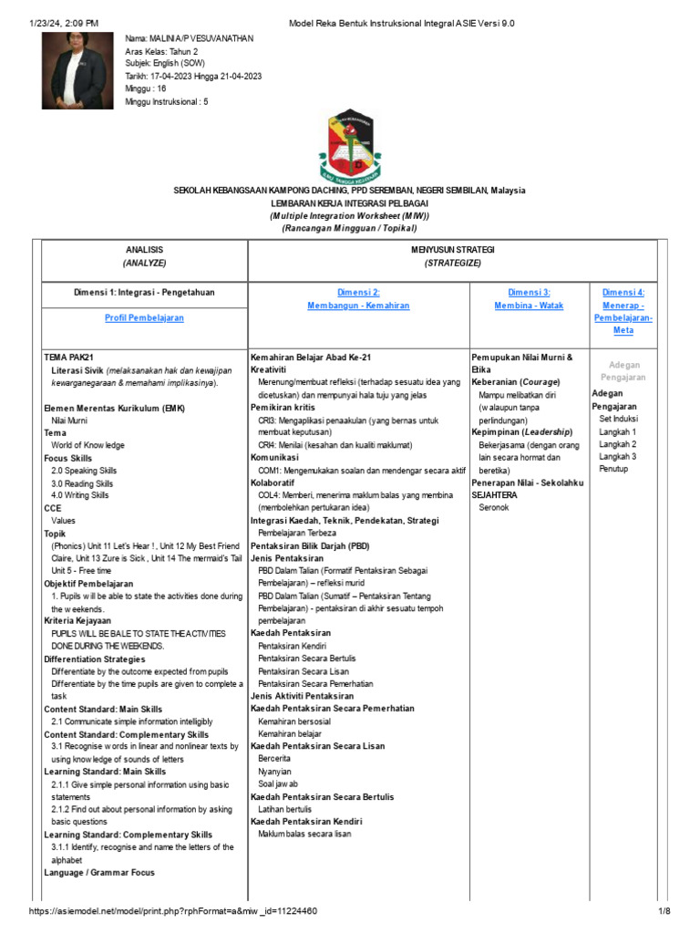 (M Ultiple Integration Worksheet (M IW) ) (Rancangan M Ingguan ...