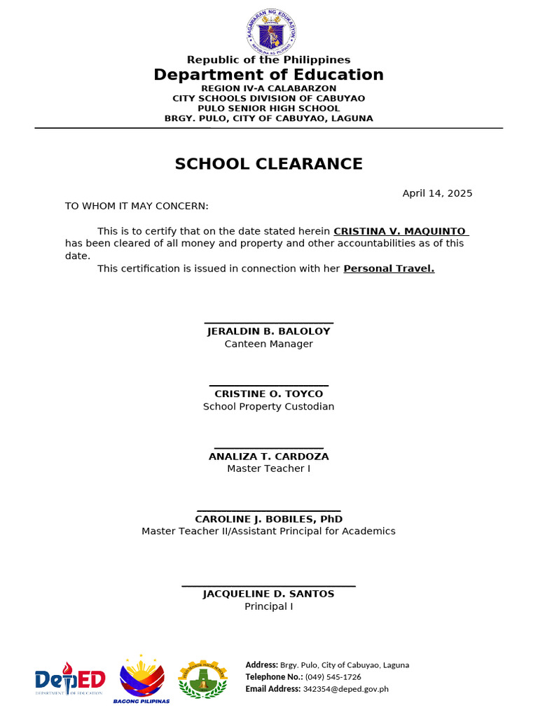 School Clearnce-NO Sign | PDF