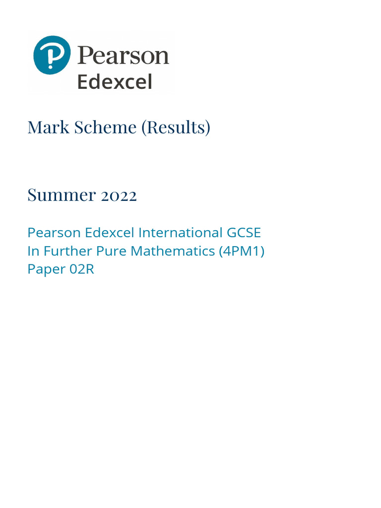 02c Igcse Maths 4pm1 02r June 2022 Mark Scheme PDF | PDF | Equations | Polynomial