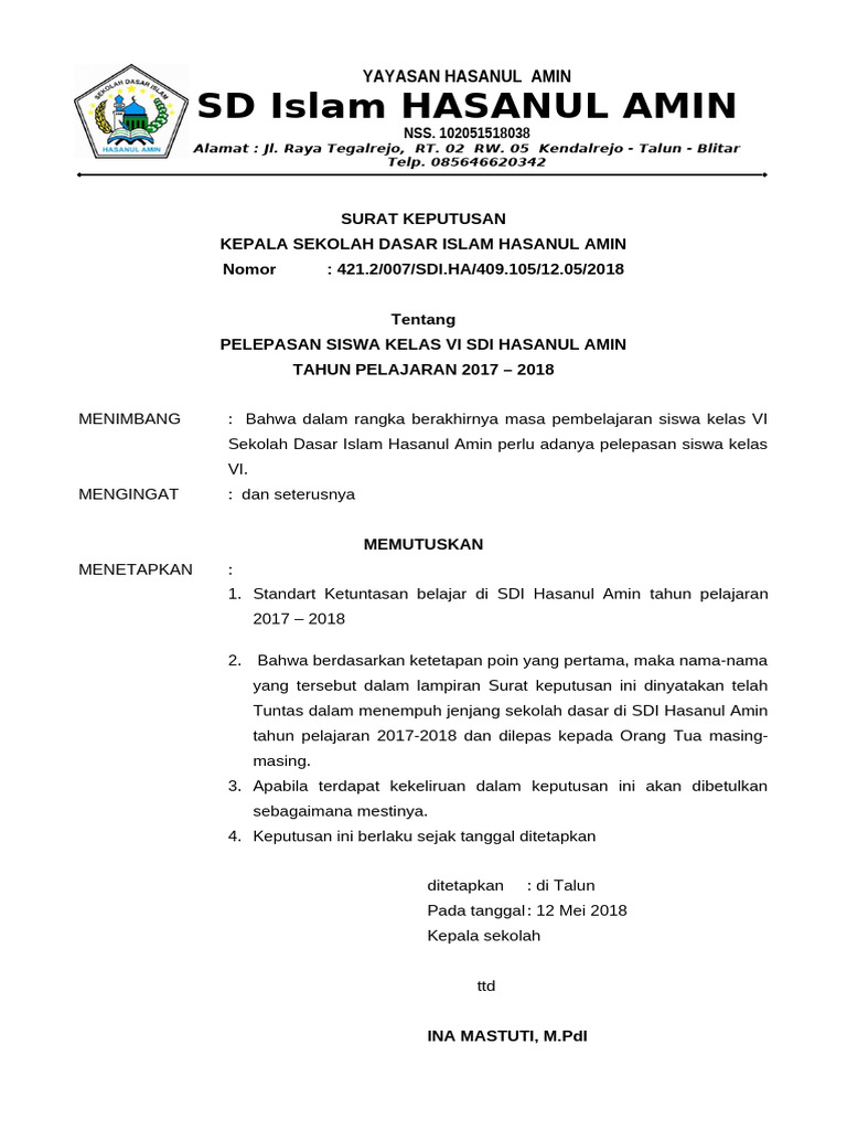 Wisuda Kelas VI SD Islam Hasanul Amin 2018 | PDF