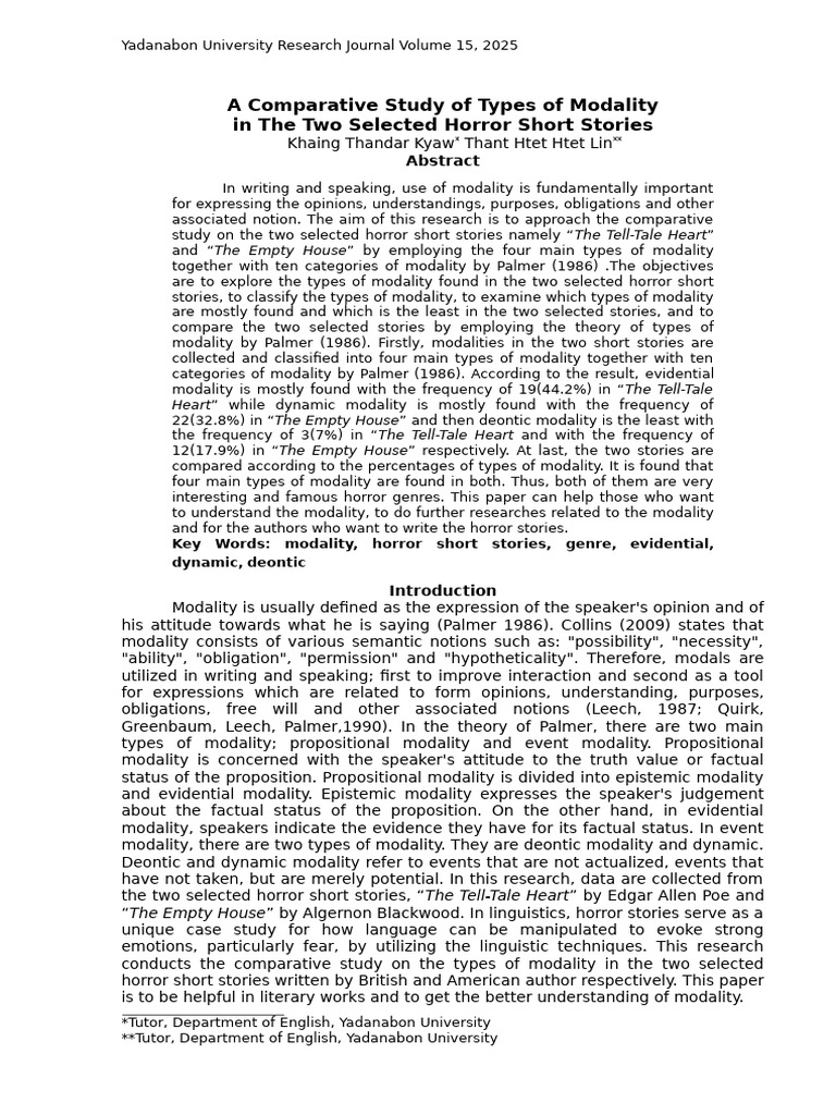 A Comparative Study of Types of Modality in The Two Selected Horror ...