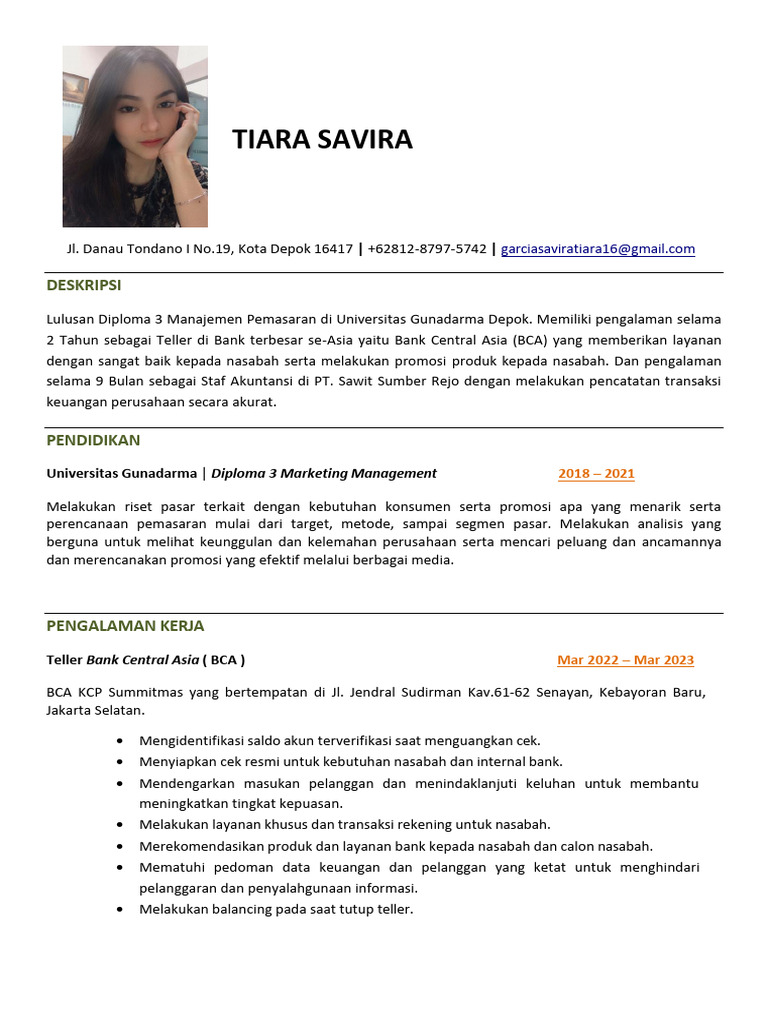 Contoh CV Terbaru Tsvira | PDF