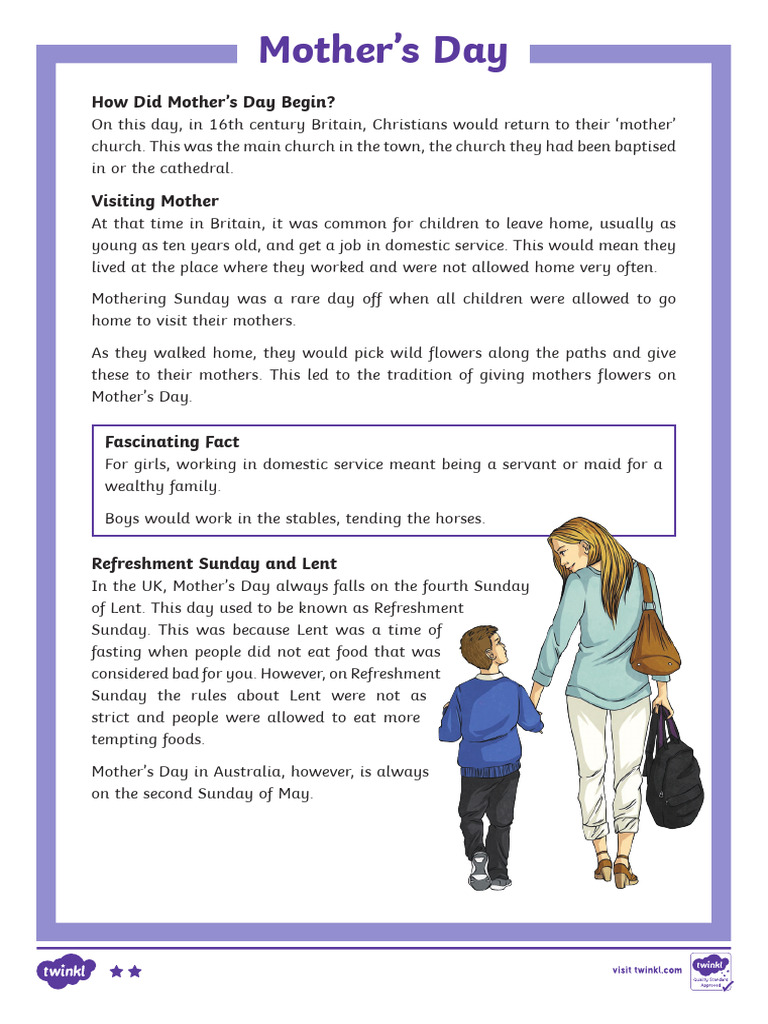 Mother - S Day Differentiated Reading Comprehension Activity - Removed ...