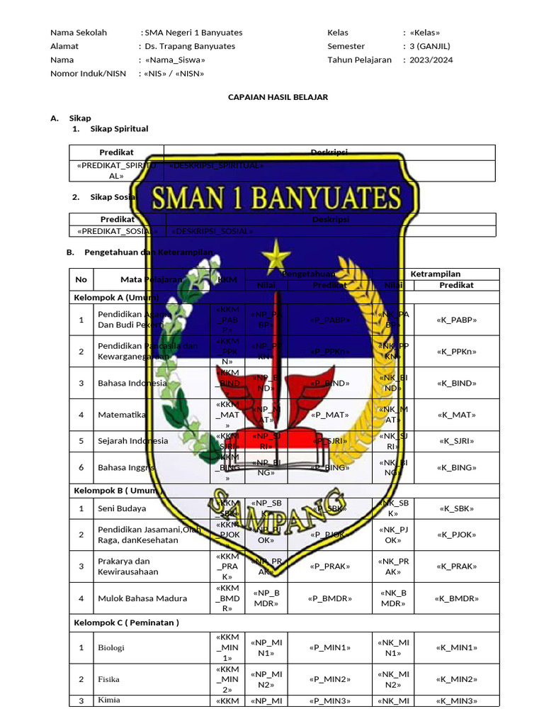 Rapor 1112 Ganjil 11 (Ipa) | PDF