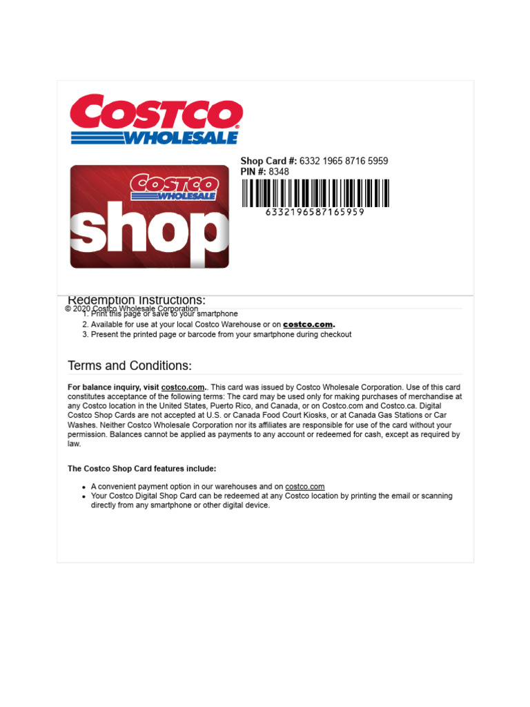 Costco Wholesale EGift Card | PDF
