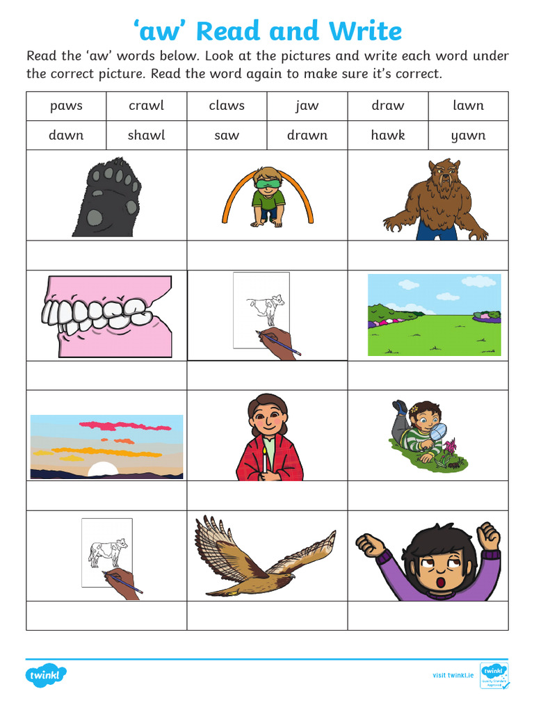 Aw Read and Write Worksheet | PDF