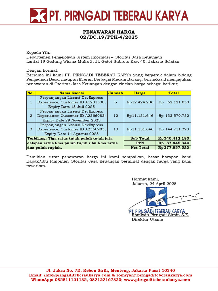 Quotation 02 Devexpress_ Pt Pirngadi Teberau Karya | PDF