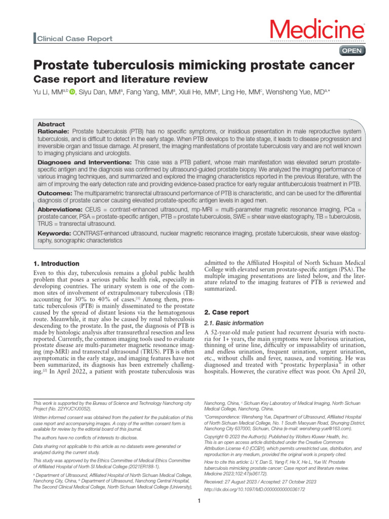 Prostate Tuberculosis Mimicking Prostate Cancer | PDF | Prostate ...