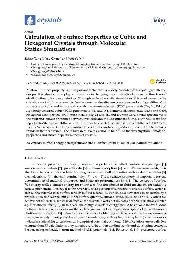 Surface Properties of Cubic & Hexagonal Crystals | PDF | Elasticity ...