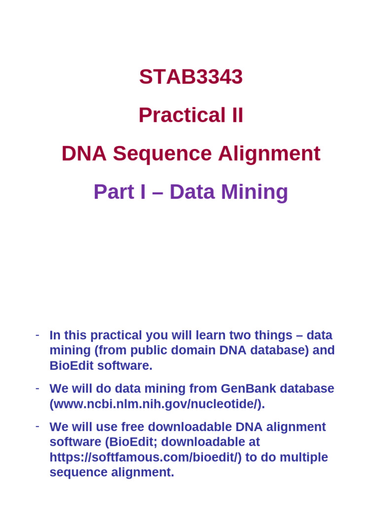 STAB3343-Practical II-DNA Sequence Alignment-Part I | PDF | Dna | Sequence Alignment