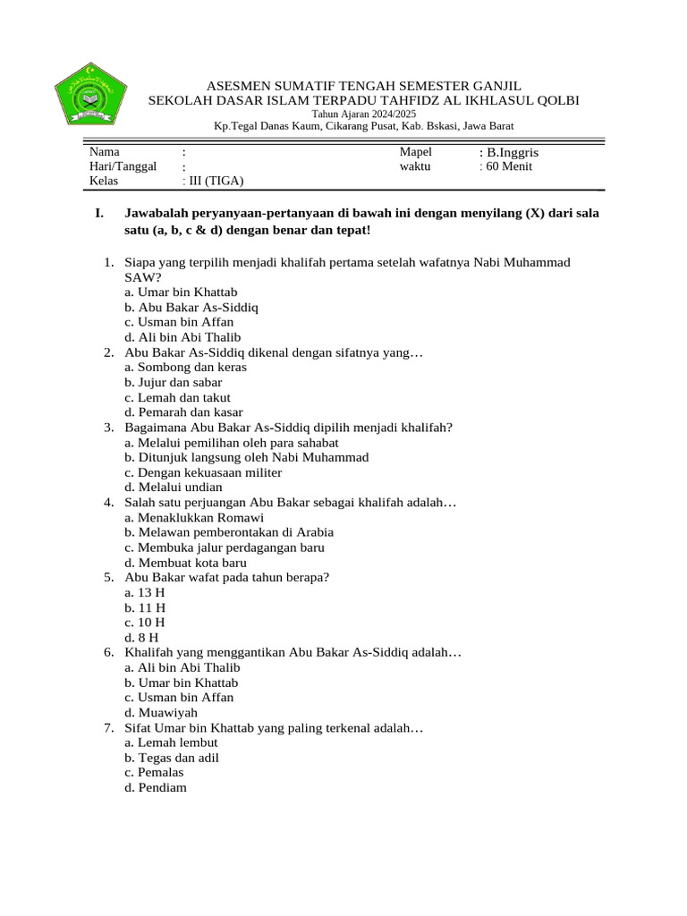 Soal Uas Ski Kls 5 Smtr 2 | PDF