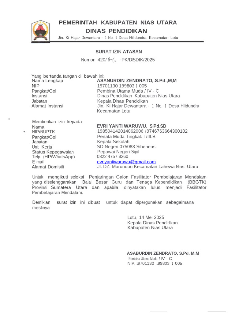 Surat Izin Atasan | PDF