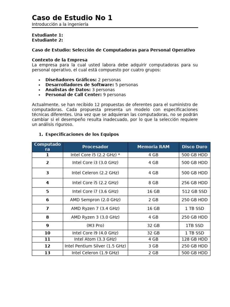 Caso de Estudio 1 | PDF | Disco duro | Microprocesador