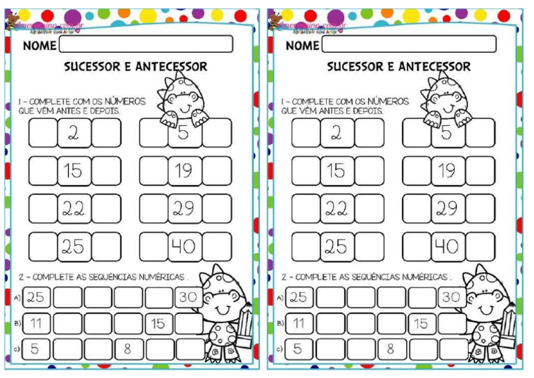 Sucessor e Antecessor Até 40 | PDF